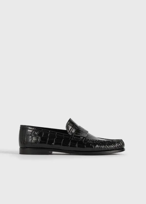 TOTEME Moccasin Croco-embossed Loafers - Black