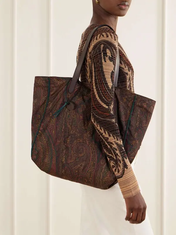 Etro Printed Leather-trimmed Shell Tote Bag