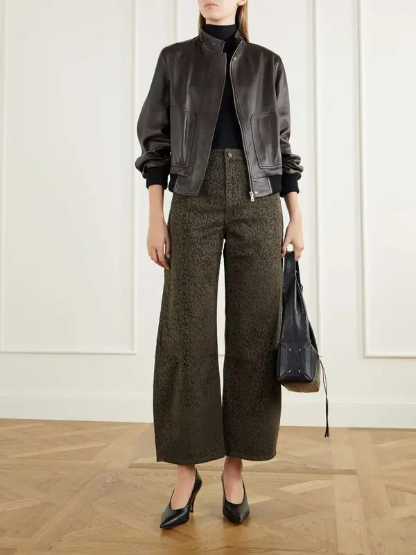 FRAME The Bow Crop Leopard-print High-waisted Tapered Jeans