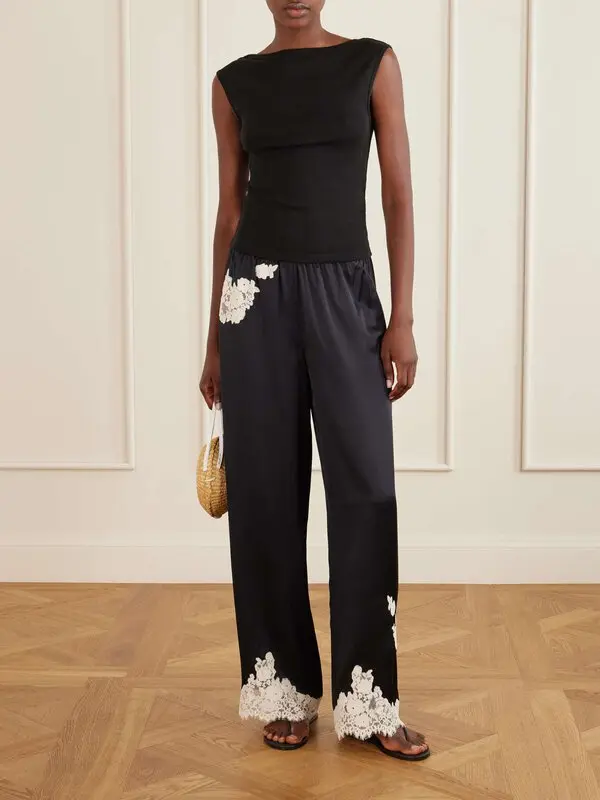 DÔEN Lavon Lace-trimmed Silk Pants
