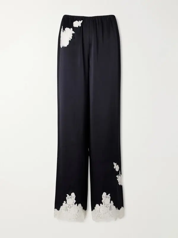 DÔEN Lavon Lace-trimmed Silk Trousers - Black