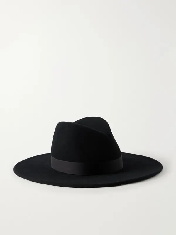 GIGI BURRIS MILLINERY Jeanne Satin-trimmed Wool And Cotton-blend Felt Fedora Hat - Black