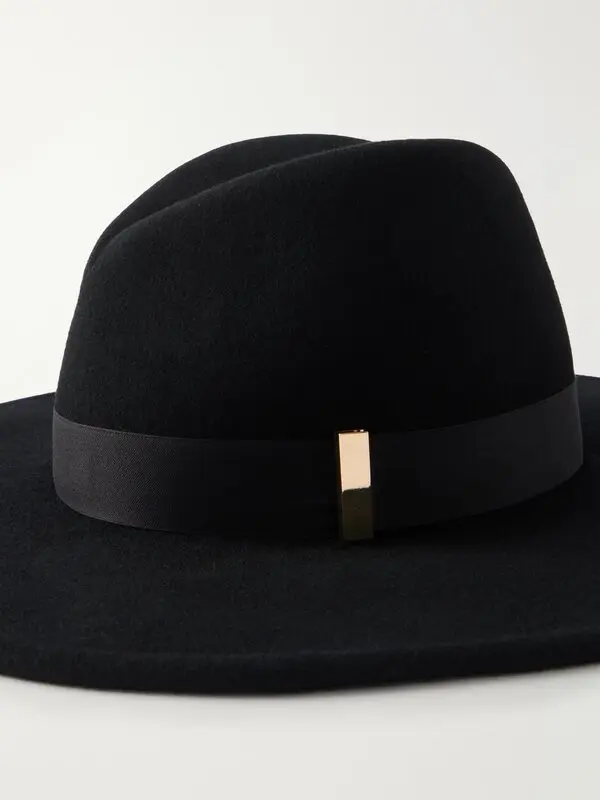 GIGI BURRIS MILLINERY Jeanne Satin-trimmed Wool And Cotton-blend Felt Fedora Hat - Black