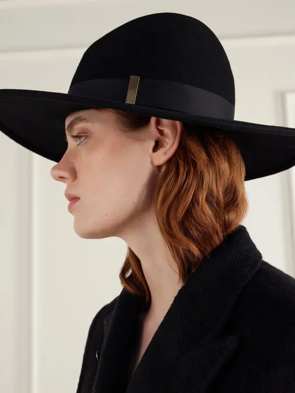 GIGI BURRIS MILLINERY Jeanne Satin-trimmed Wool And Cotton-blend Felt Fedora Hat - Black