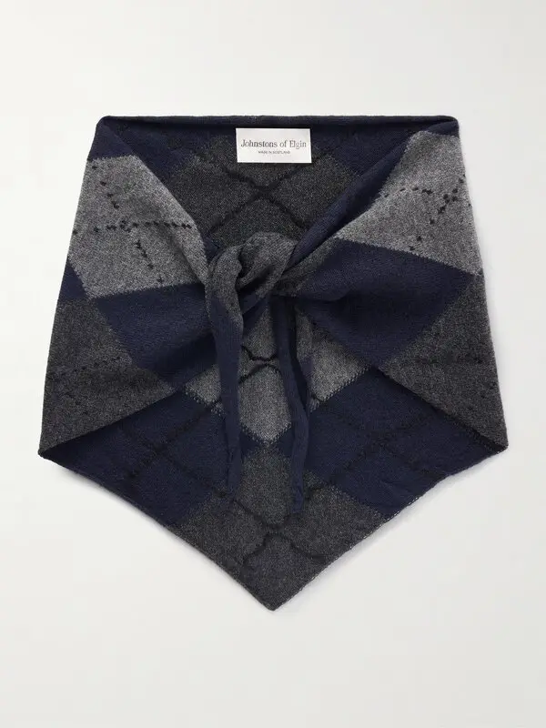 Johnstons Of Elgin Clan Checked Cashmere Scarf - Gray