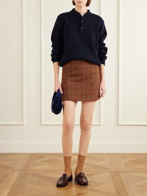 BLAZÉ MILANO Coci Checked Wool Mini Skirt