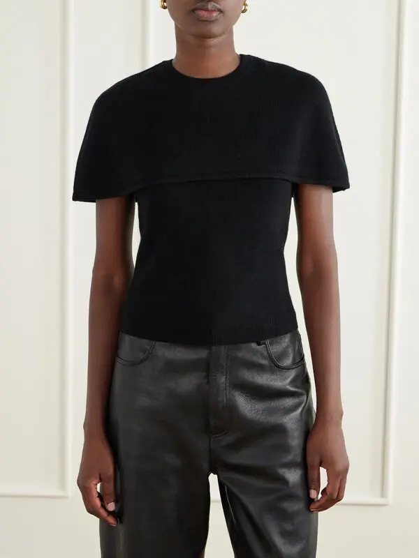 Simkhai Yuki Cape-effect Cashmere Top - Black