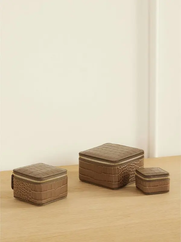 Smythson Mara Set Of Three Croc-embossed Leather Jewelry Cases