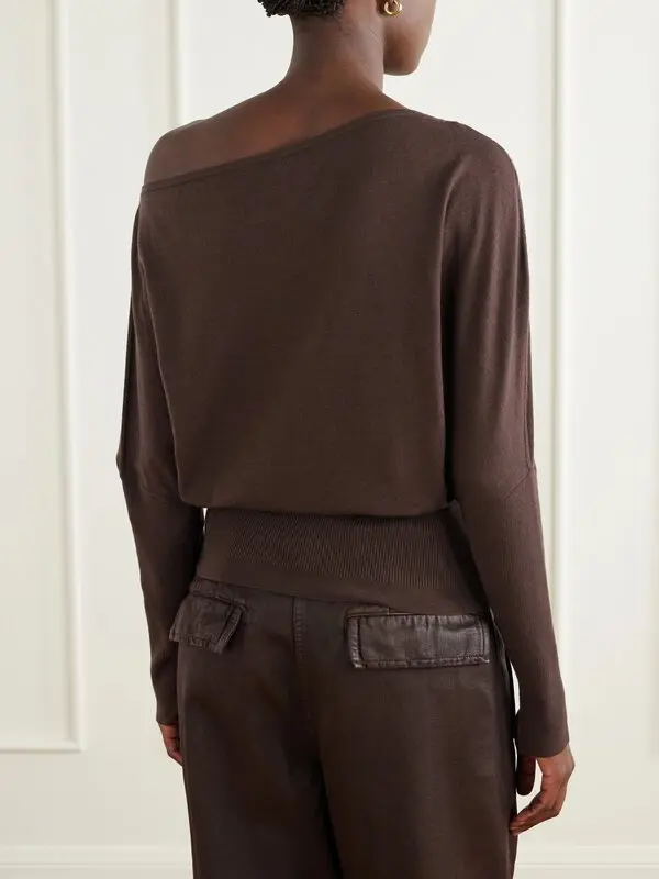 Simkhai Lavina Off-the-shoulder Ribbed-detailed Wool-blend Sweater - Brown