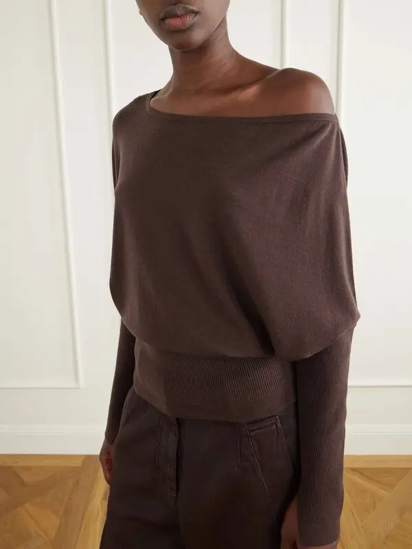 Simkhai Lavina Off-the-shoulder Ribbed-detailed Wool-blend Sweater