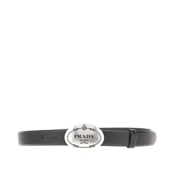 Prada Leather Belt With Logo Buckle - Black