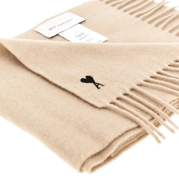 AMI Paris De Coeur Embroidery Wool Scarf