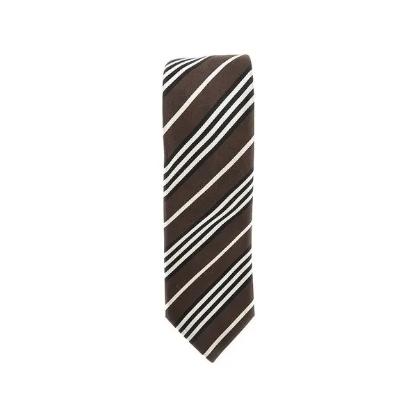 Saint Laurent Striped Silk Necktie - Brown