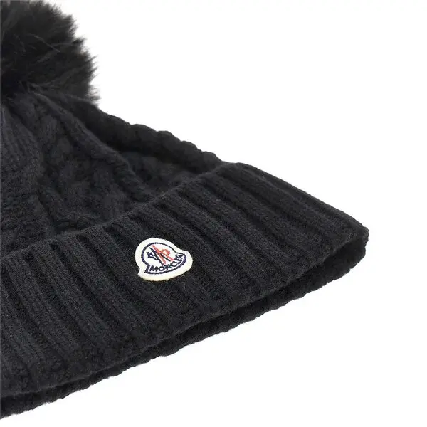 Moncler Cashmere And Wool Beanie Hat With Logo Patch