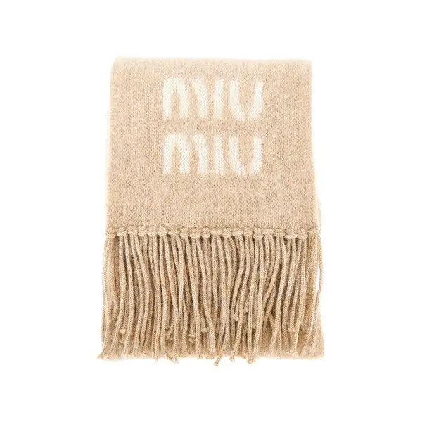 Miu Miu Mohair-blend Scarf With Jacquard Logo - Beige