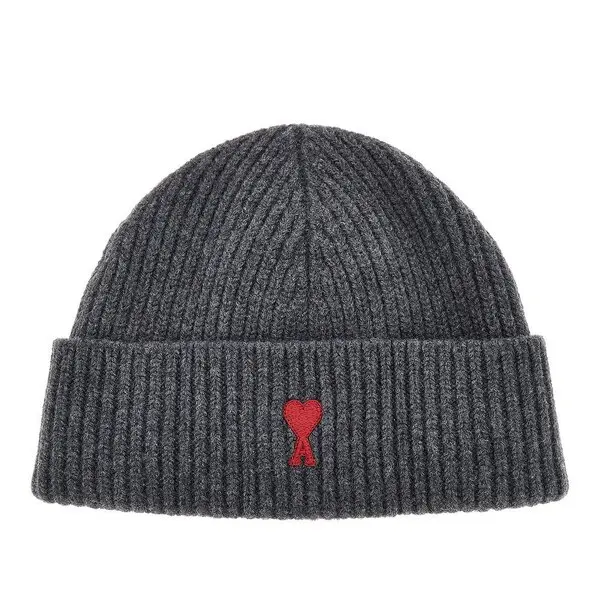 AMI Paris De Coeur' Wool Beanie Hat - Grey