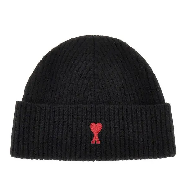 AMI Paris De Coeur' Wool Beanie Hat - Black