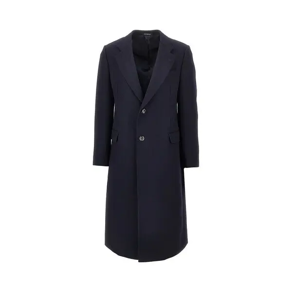 Emporio Armani Wool Tricotine Single-breasted Coat - Blue