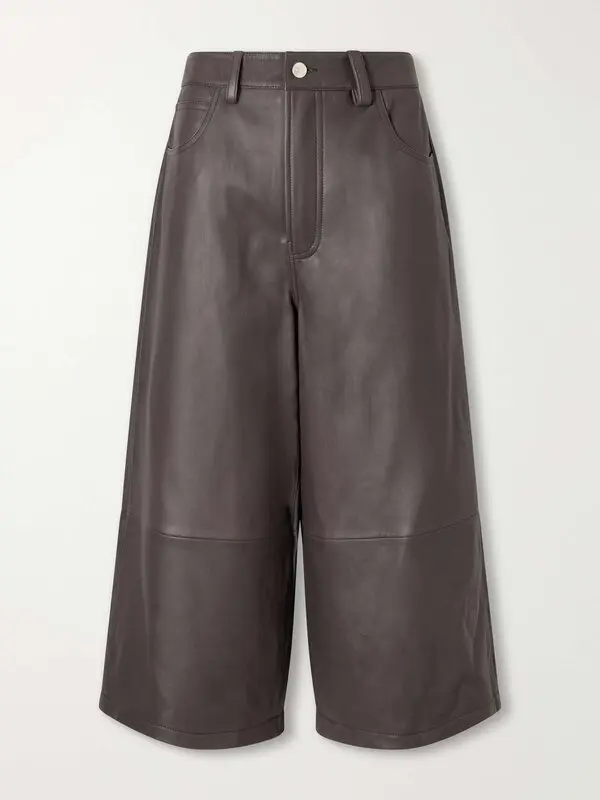 Staud Hunter Cropped Leather High-rise Wide-leg Pants
