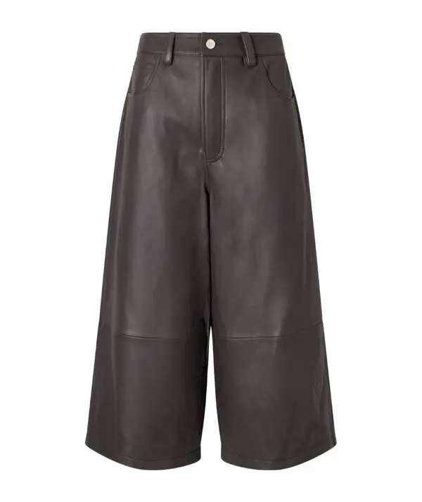 Staud Cropped Leather High-rise Wide-leg Pants - Brown