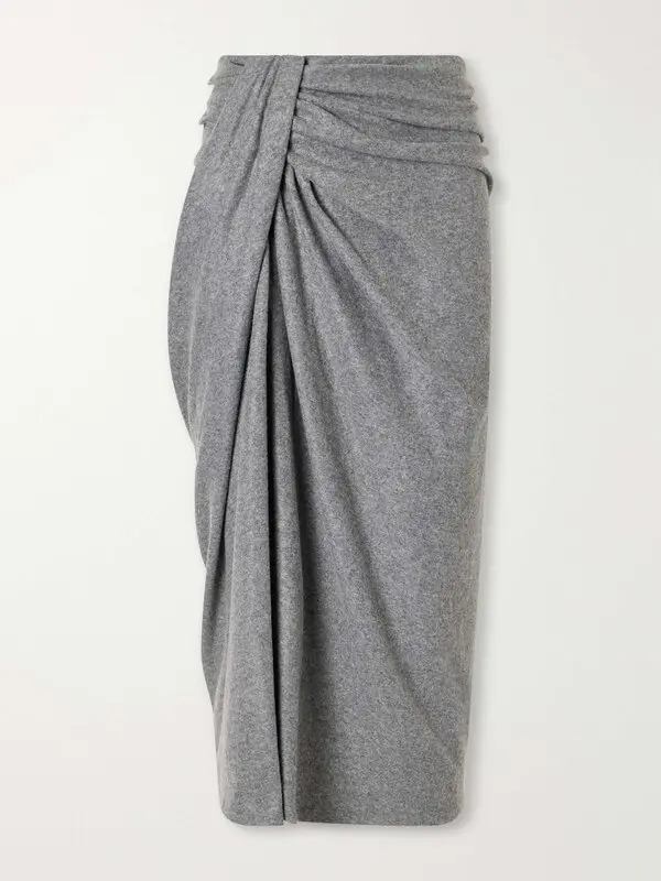 MARANT ETOILE Jeldia Gathered Draped Stretch Midi Skirt - Gray