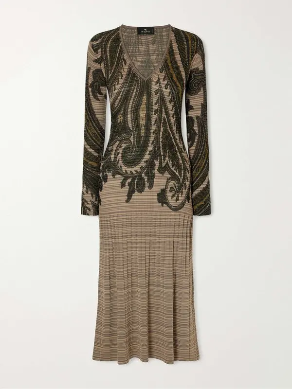 Etro Printed Ribbed-knit Midi Dress