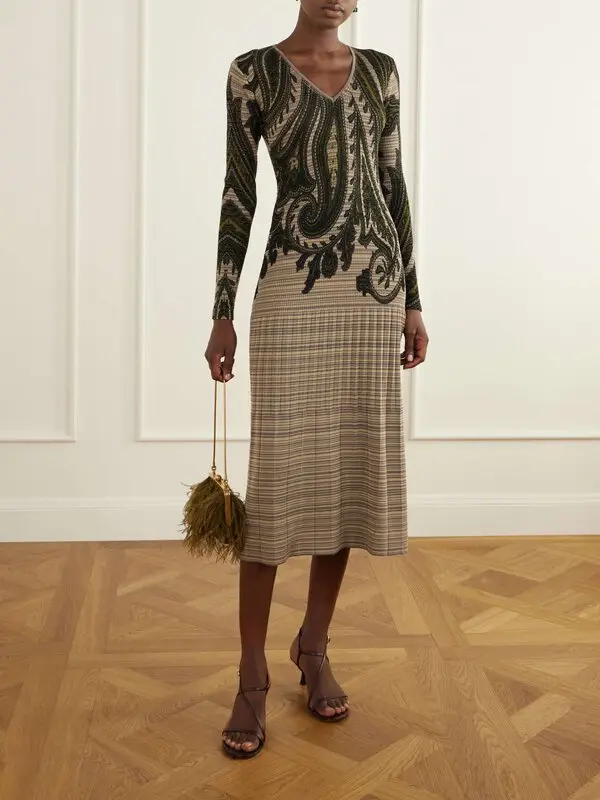 Etro Printed Ribbed-knit Midi Dress