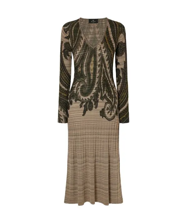 Etro Printed Ribbed-knit Midi Dress