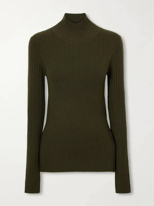 Victoria Beckham Ribbed Wool-blend Turtleneck - Green