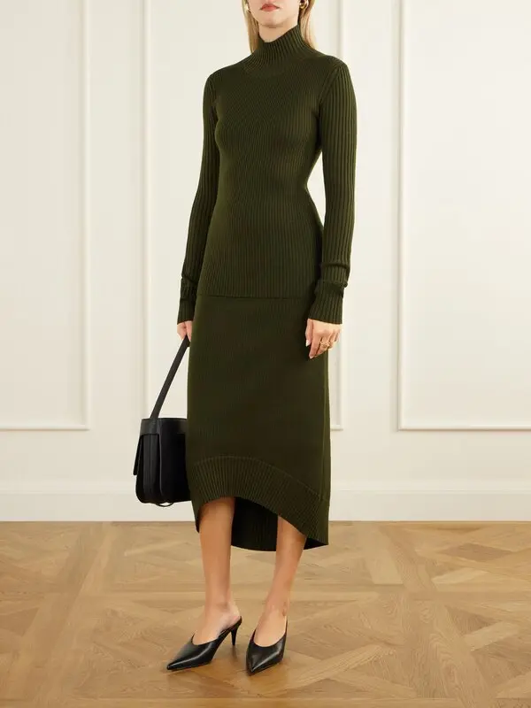 Victoria Beckham Ribbed Wool-blend Turtleneck - Green