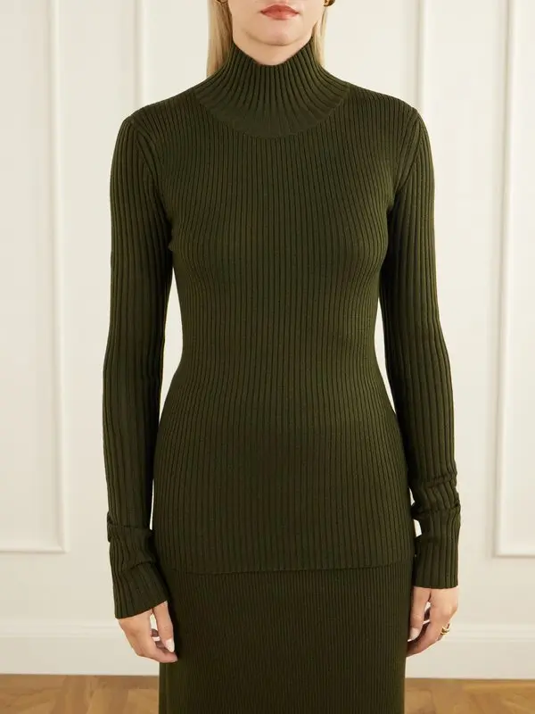 Victoria Beckham Ribbed Wool-blend Turtleneck - Green