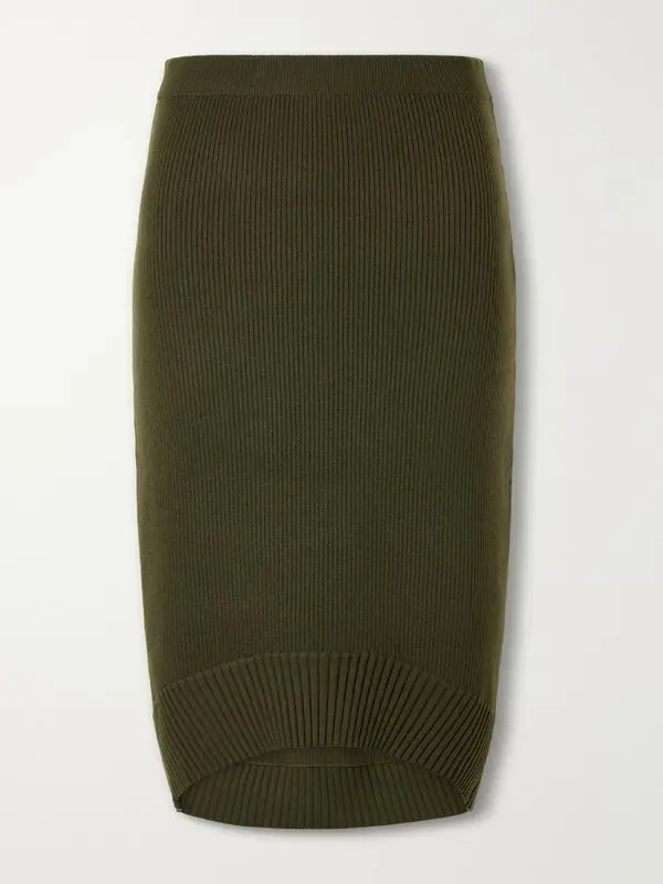 Victoria Beckham Ribbed Wool-blend Midi Skirt - Green