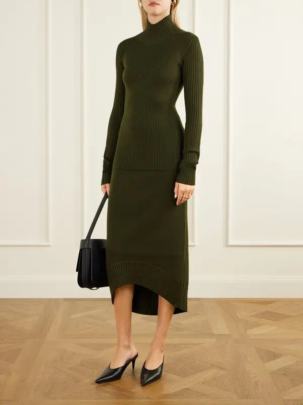 Victoria Beckham Ribbed Wool-blend Midi Skirt