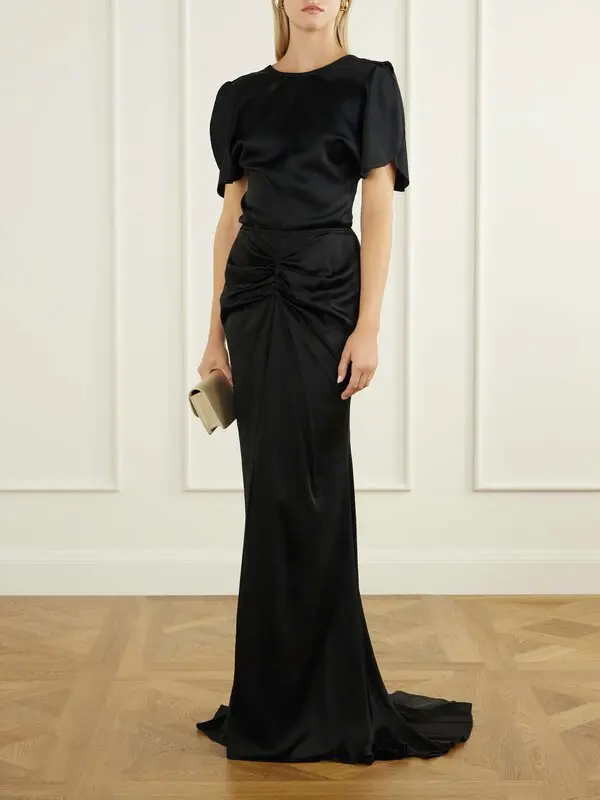 Victoria Beckham Isabella Gathered Satin Maxi Skirt