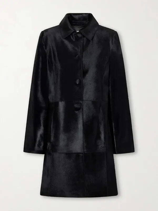 Nour Hammour Stella Paneled Calf Hair Coat - Black