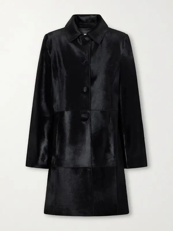 Nour Hammour Stella Paneled Calf Hair Coat - Black