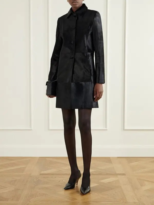 Nour Hammour Stella Paneled Calf Hair Coat - Black