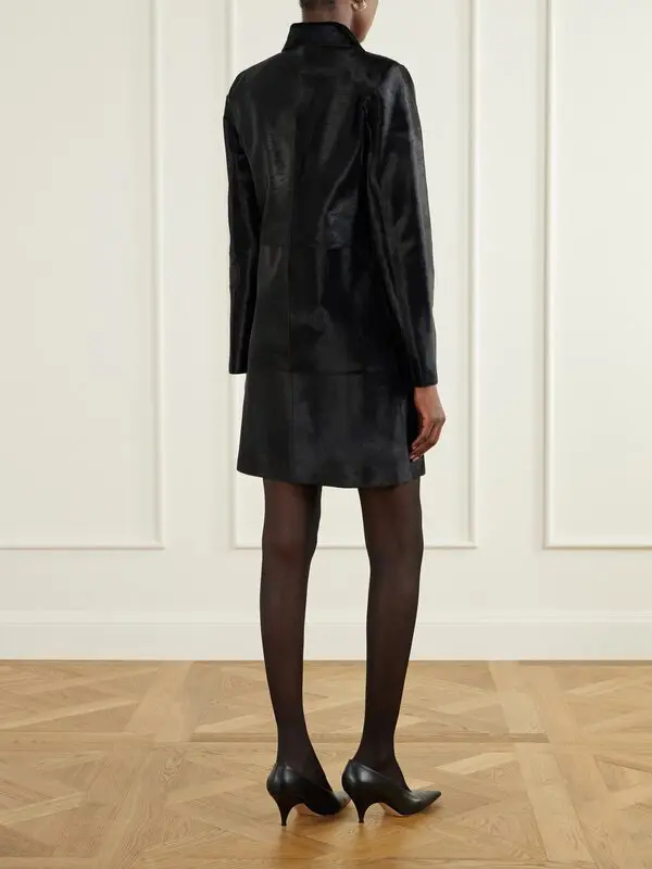 Nour Hammour Stella Paneled Calf Hair Coat - Black