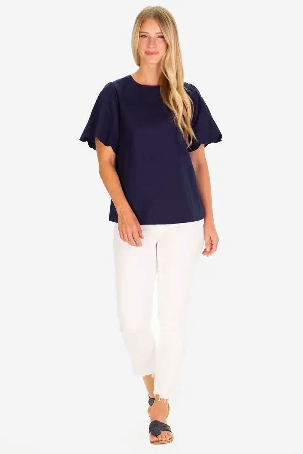 DUFFIELD LANE The Feye Flutter Sleeve - Navy Stretch