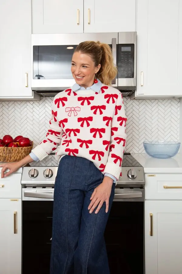 DUFFIELD LANE Bow Crew Neck Sweater - Ivory