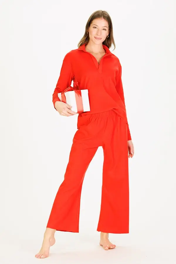 DUFFIELD LANE Cropped Peri Pant - Red Supersoft