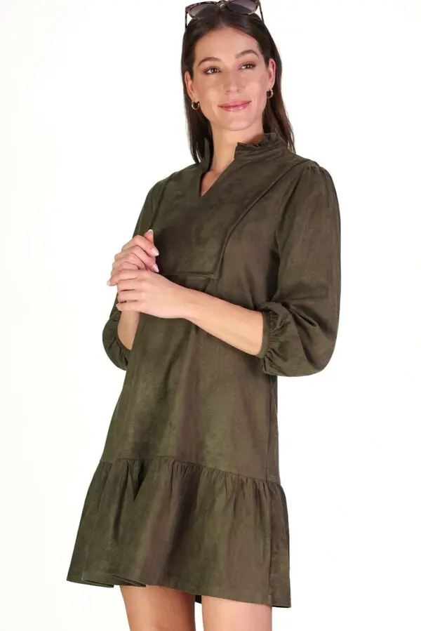 DUFFIELD LANE Suede Katie Dress - Forest