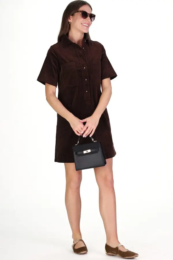 DUFFIELD LANE Corduroy Mary Dress - Brown