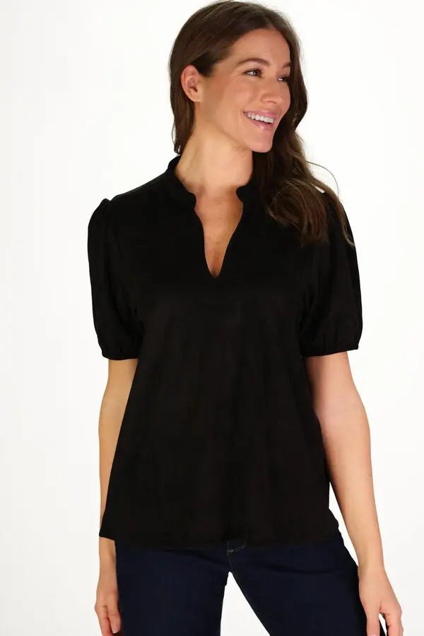 DUFFIELD LANE Suede Brooke Top - Black