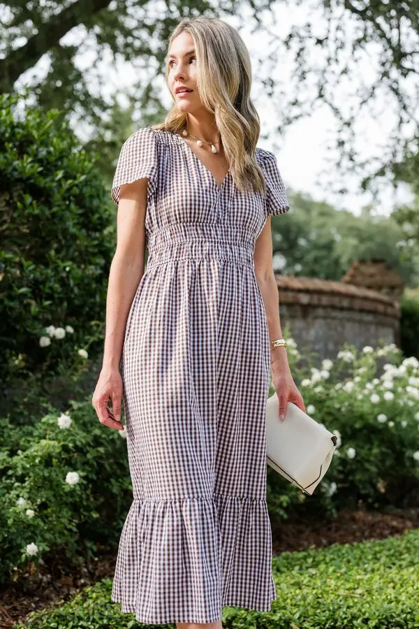 DUFFIELD LANE Dawn Midi Dress - Brown Gingham