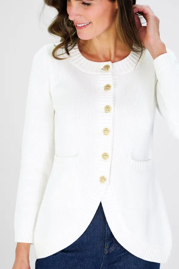 DUFFIELD LANE Jewel Neck Cardigan - Ivory