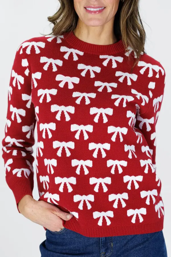 DUFFIELD LANE Bow Crew Neck Sweater