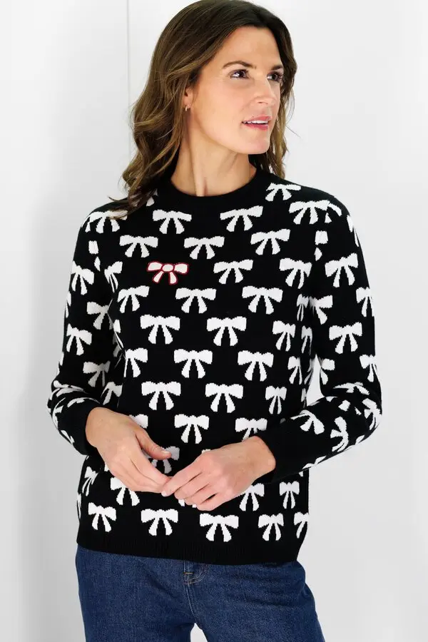 DUFFIELD LANE Bow Crew Neck Sweater - Black