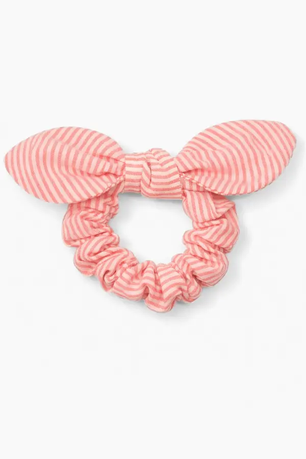 DUFFIELD LANE The Tay Bow Scrunchy Neon Coral Seersucker - One-color