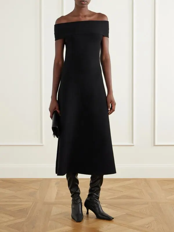 Simkhai Camilla Wool Off-the-shoulder Midi Dress - Black